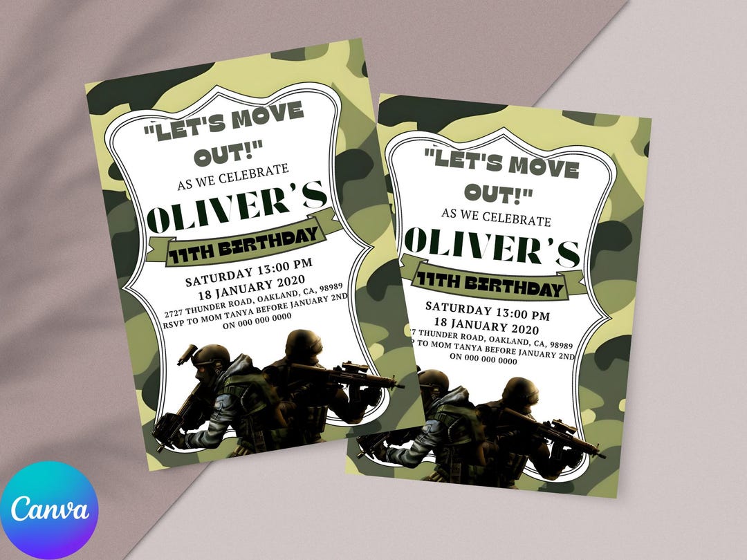 Editable Camo Invitation, Camo Birthday Invittaion, Camo Party Invite ...