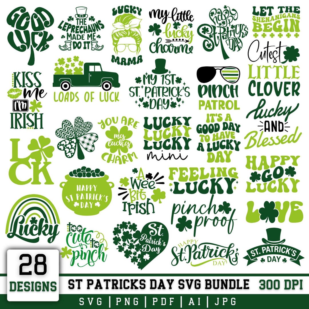 St Patricks Day SVG Bundle, Irish Shamrock Lucky Shirt Designs (digital ...