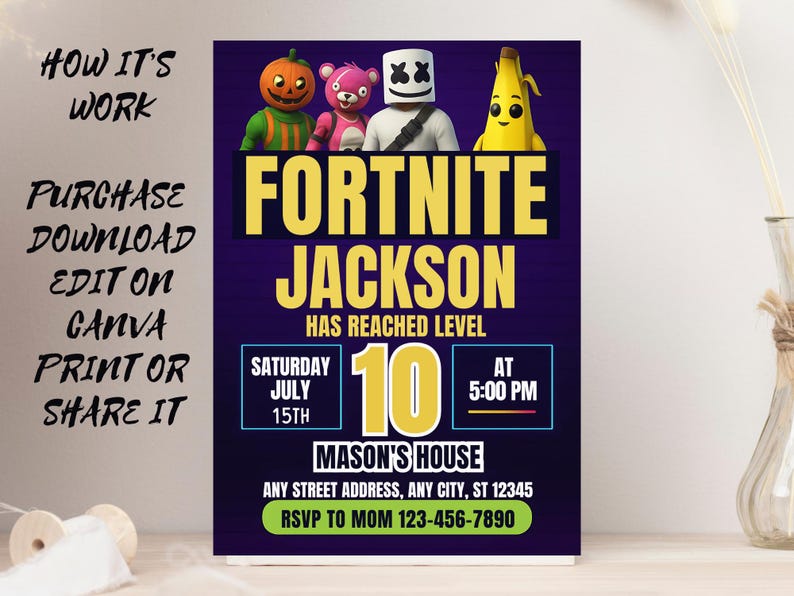 Editable Fort Game Birthday Invitation Latest Season Party Invite ...