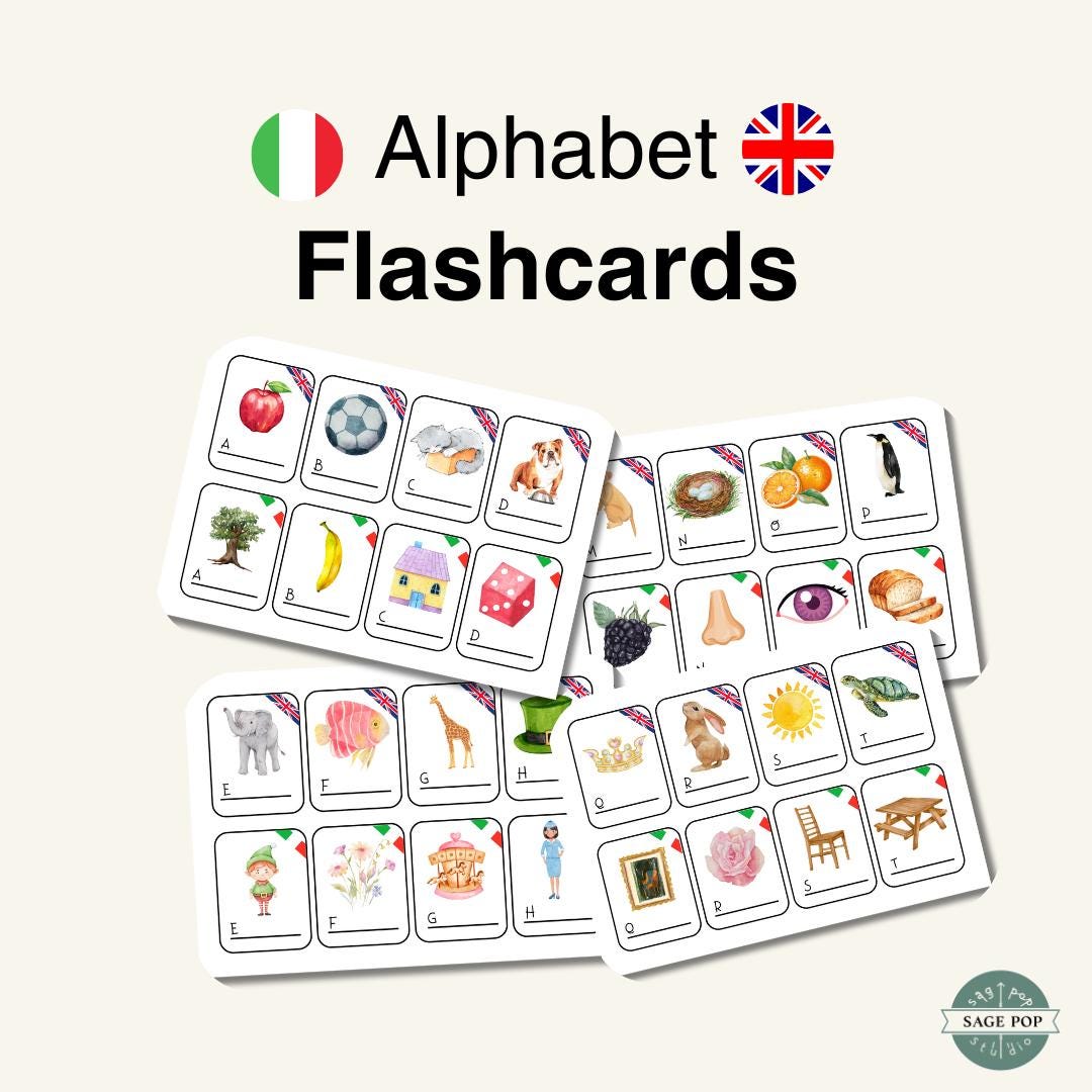 Printable Italian-english Alphabet Flashcards: Educational ABC Cards ...