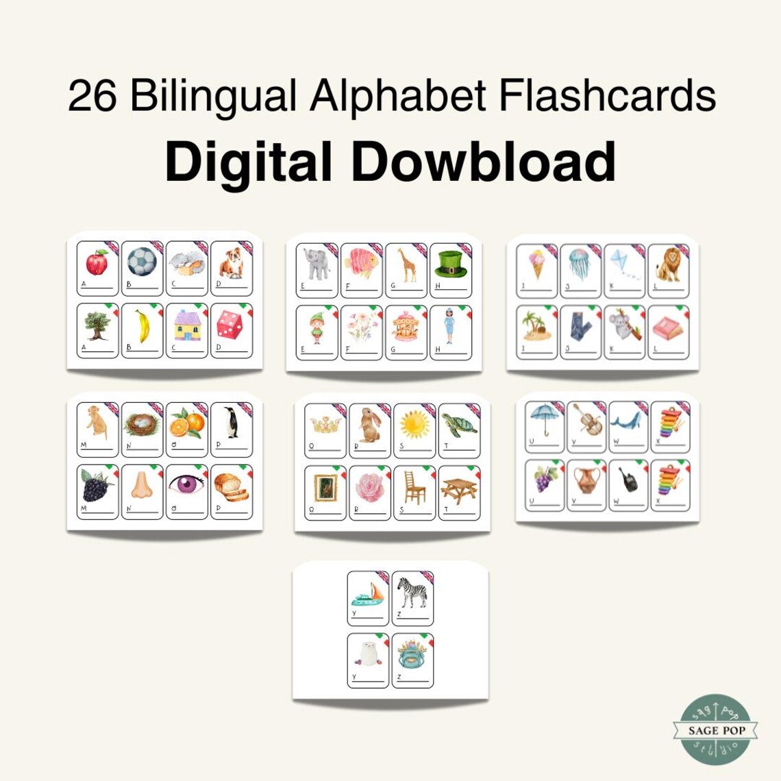 Printable Italian-english Alphabet Flashcards: Educational ABC Cards ...