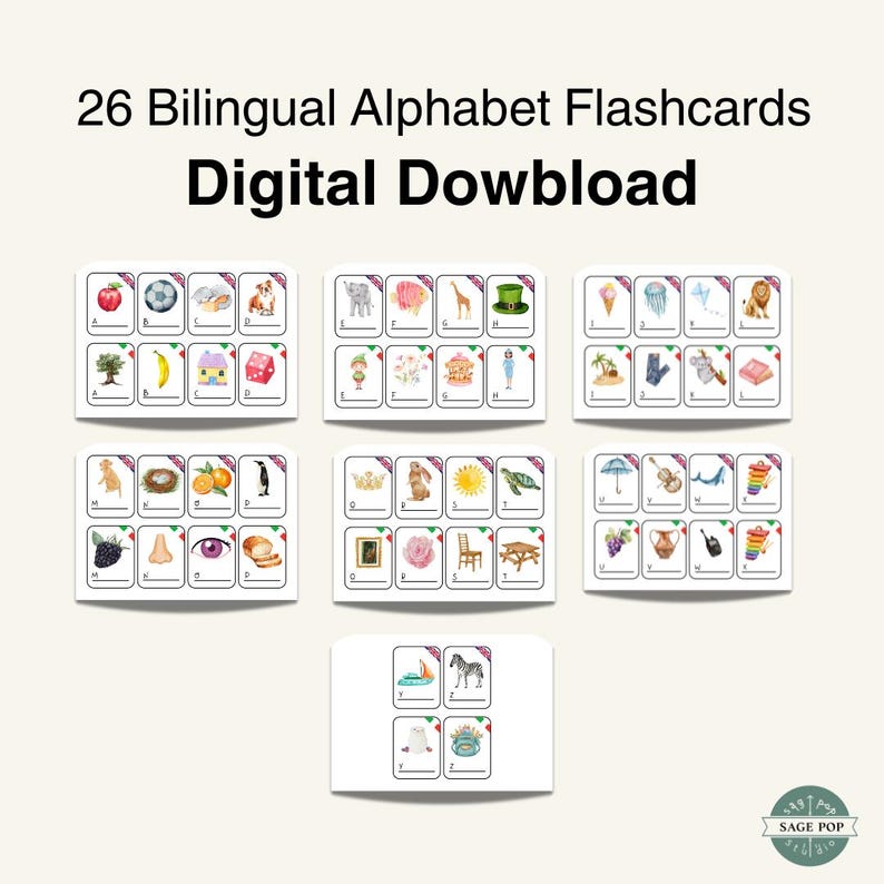 Printable Italian-english Alphabet Flashcards: Educational ABC Cards ...