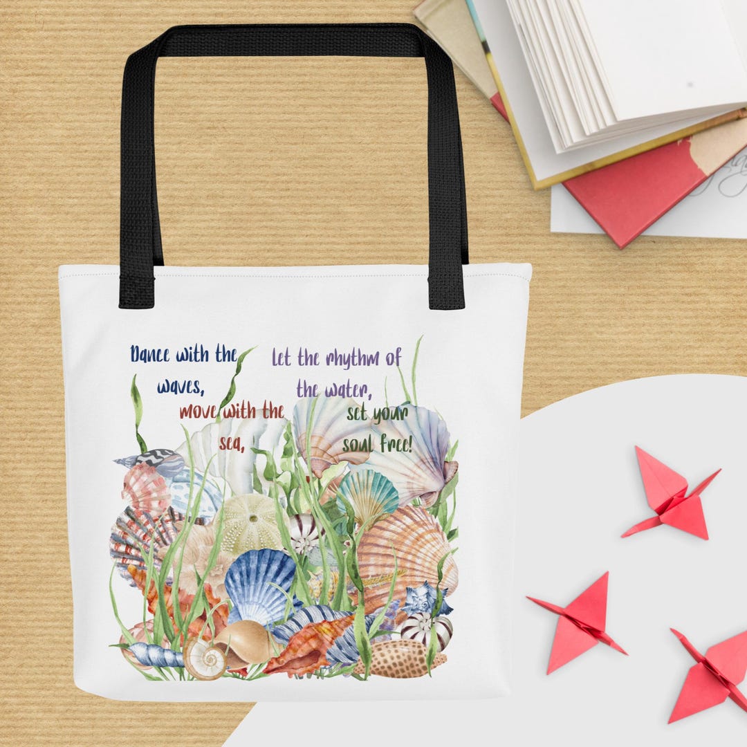 Seashell Beach Tote Bag: Ocean Waves Design - Etsy
