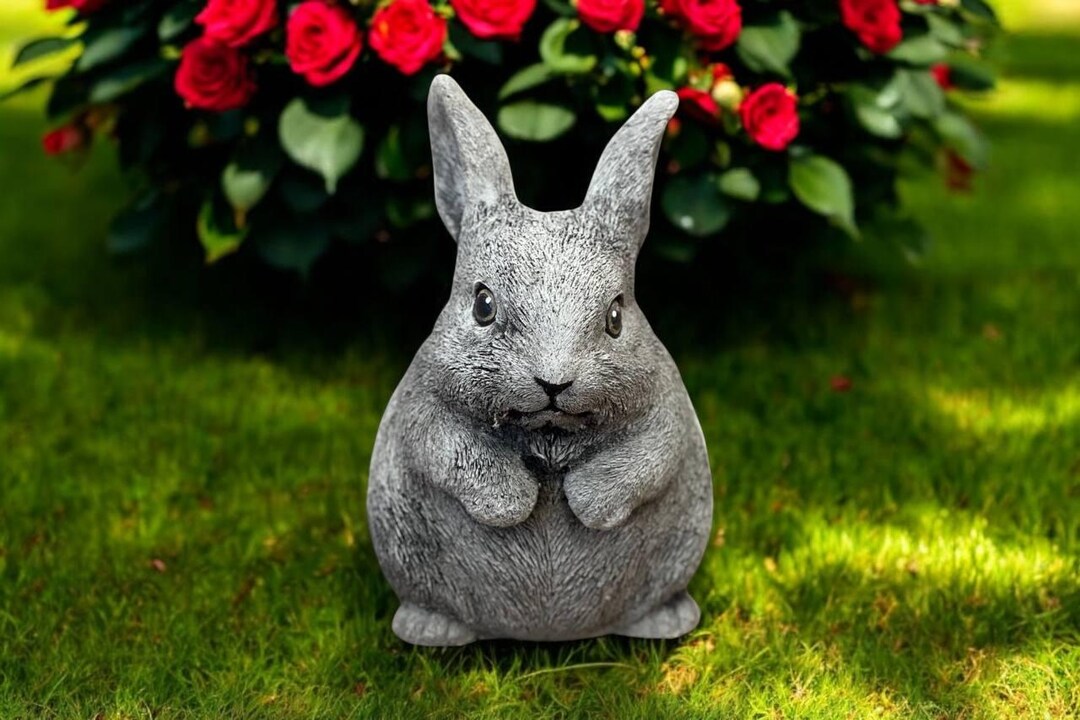Small Bunny Porch Decor Garden Rabbit Stone Statue Concrete Animal ...