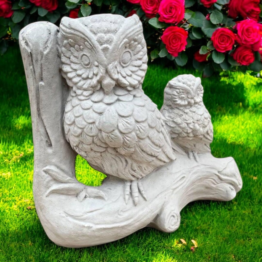 Stone Owls Outdoor Statue Garden Birds Sculpture Concrete Two Owls ...