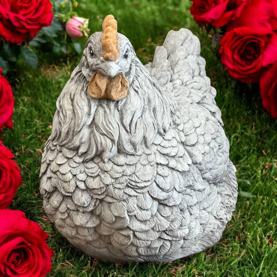 Chicken Detailed Figure Concrete Farmhouse Animal Figurine Outdoor Yard ...