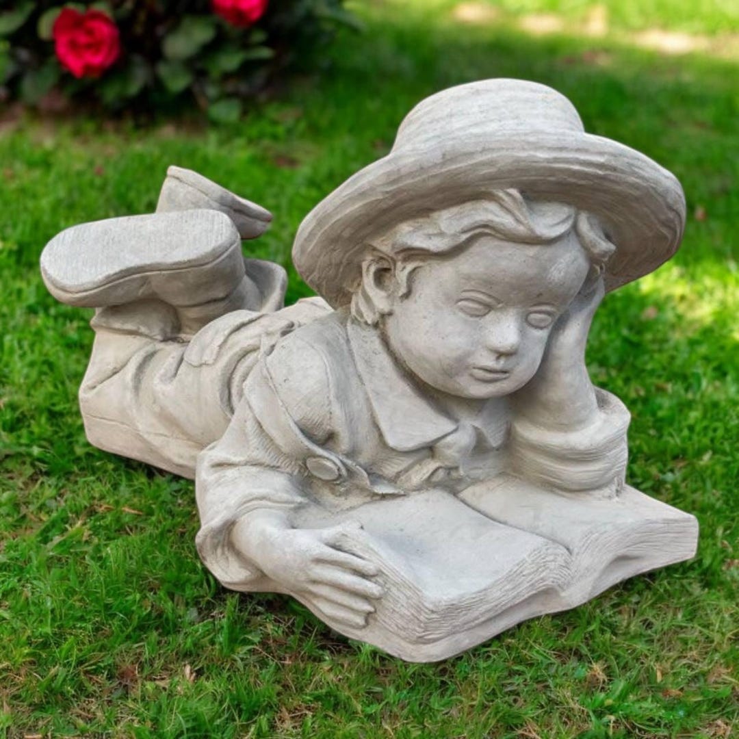 Massive Boy With Book Statue Outdoor Kid Stone Sculpture Garden Child ...