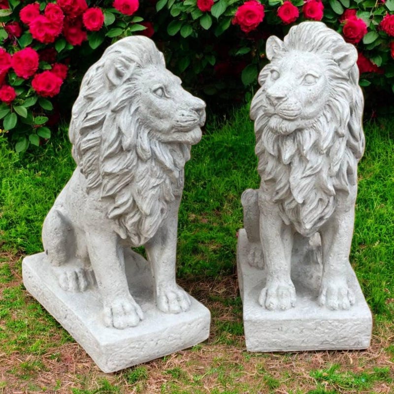Outdoor Grey Lion Statues - Etsy