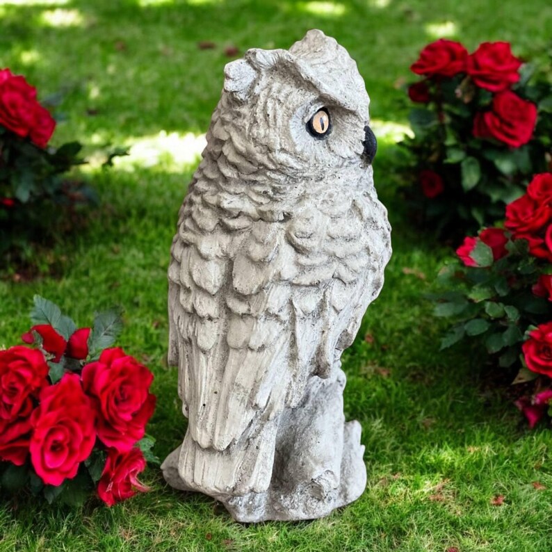 Concrete Owl Statue Painted Night Bird on Tree Sculpture Forest Owl ...