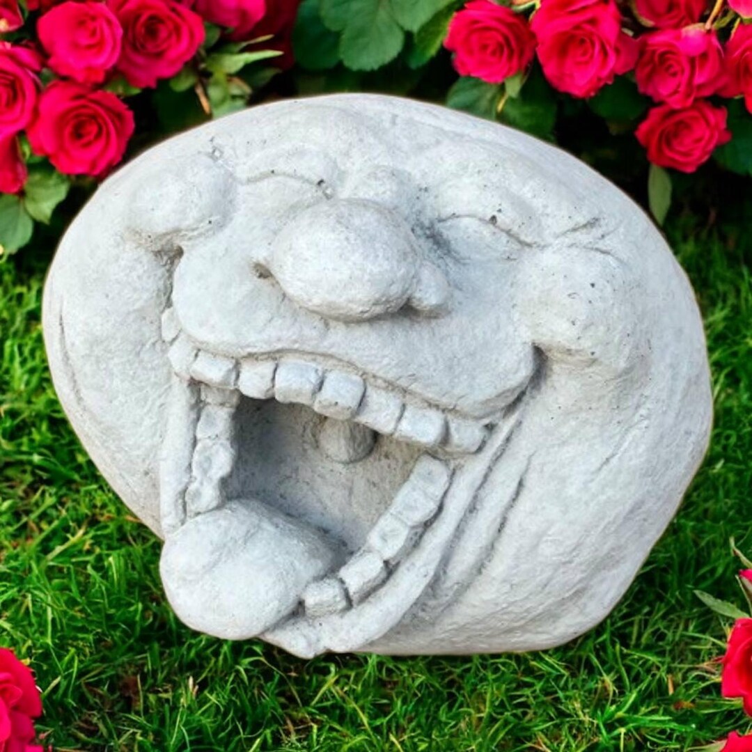Laughing Face Sculpture Garden Fairy Figure Cement Face With Tongue Out ...