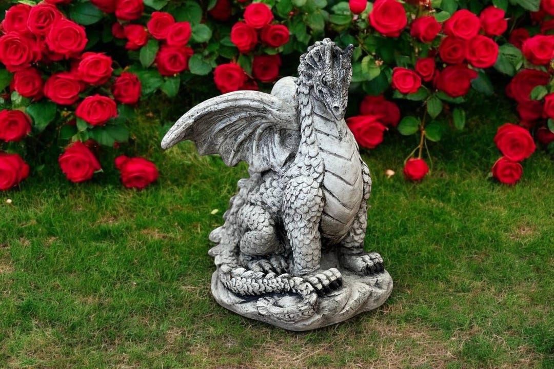 Dragon Garden Statue Concrete Dragon Gothic Decoration Painted Asian ...