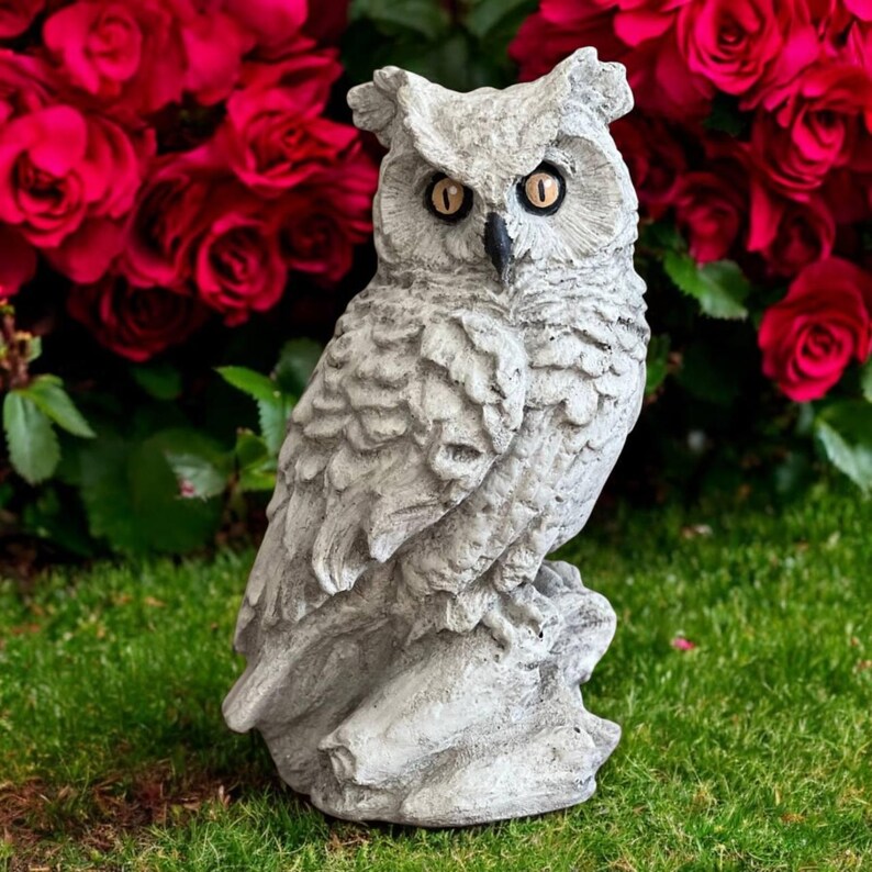 Concrete Owl Statue Painted Night Bird on Tree Sculpture Forest Owl ...