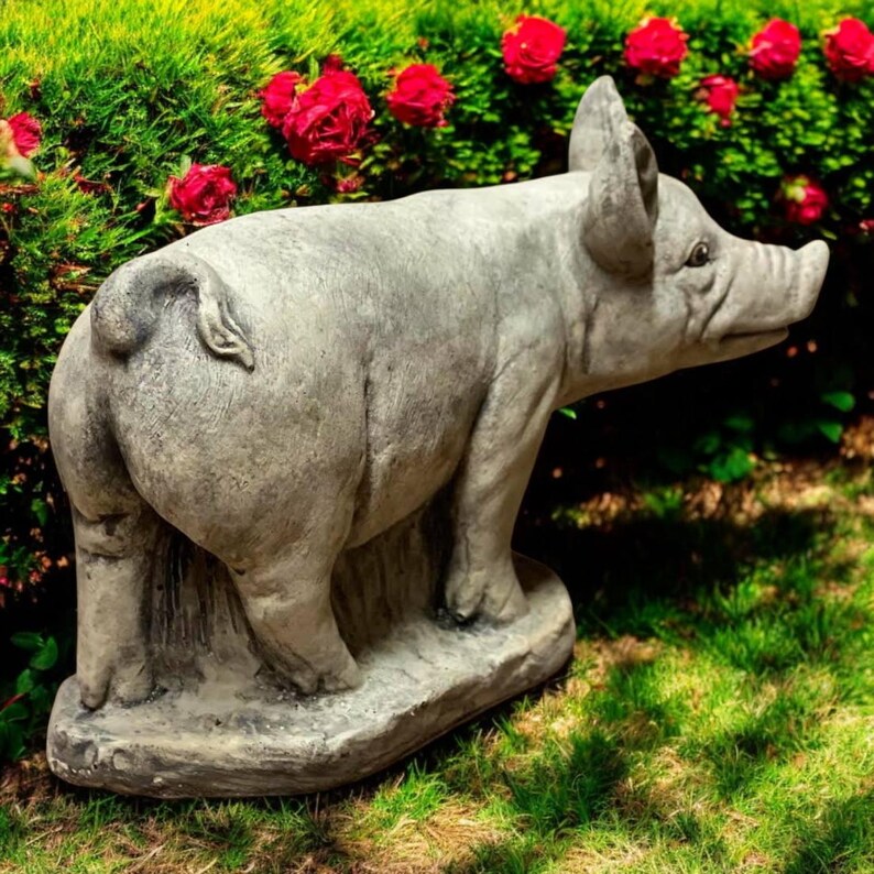Garden Pig Statue Concrete Piglet Figurine Farmhouse Style Decor Cement ...