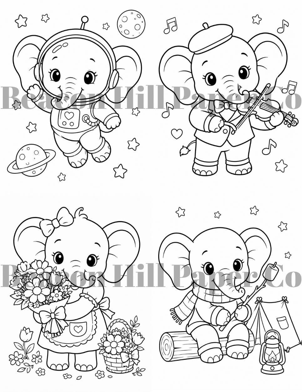 Baby Elephant Coloring Book, Printable Pages for Kids (digital Download ...