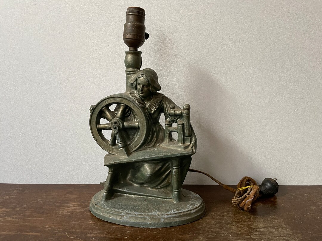 Antique Spinning Wheel Lamp 1920s/1930s Cast Metal Table Side Lamp ...