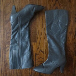 Vintage 1970s Knee-high Boots Cobbies Slate Gray Leather Boots - Etsy