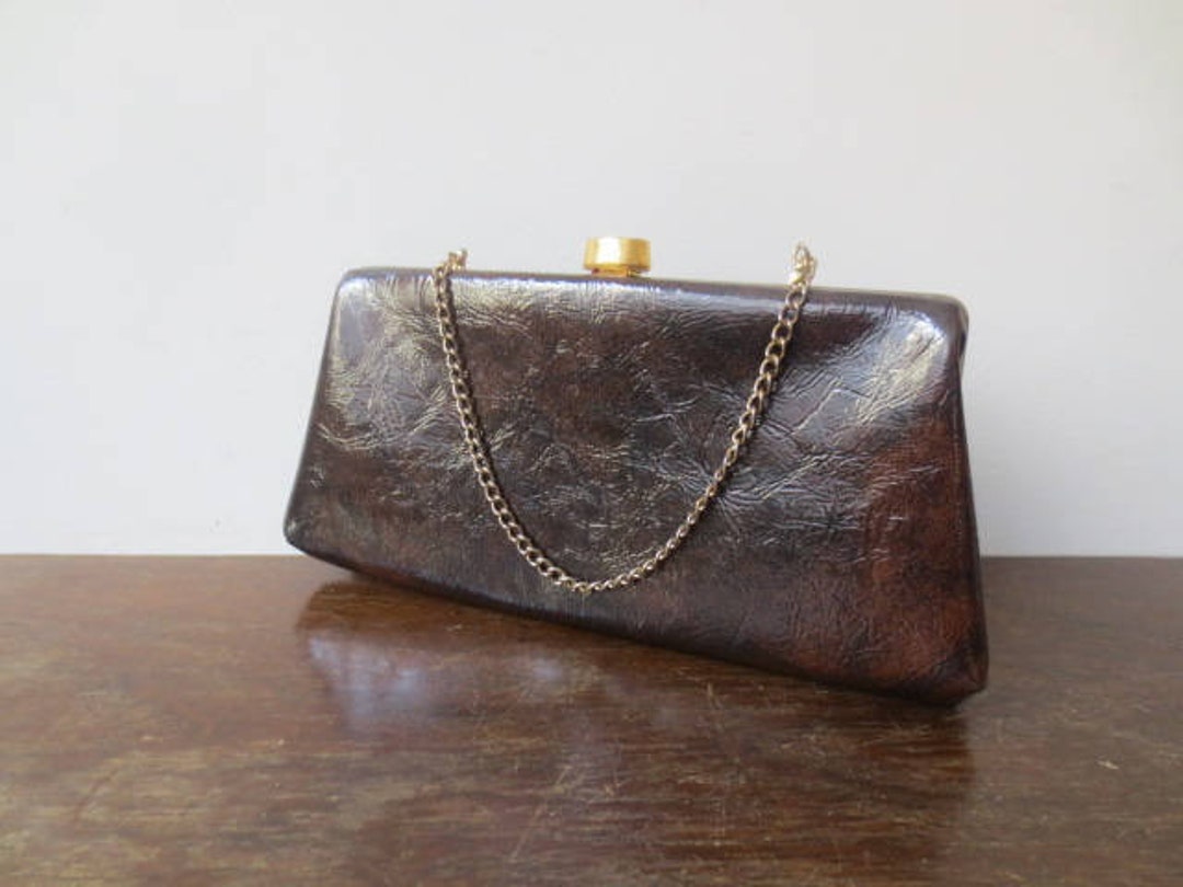 Vintage Tortoise Clutch 1960s Textured Tortoise Shell Vinyl Purse With ...