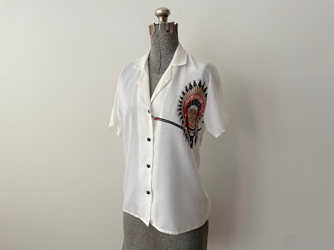 Vintage 1970s Bowling Shirt Ladies Paper Thin With Native American ...