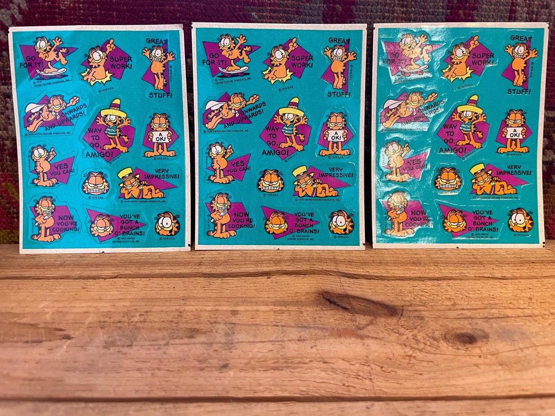 Vintage 1978 Garfield Sticker Sheets, United Features Syndicate, 3 Full ...