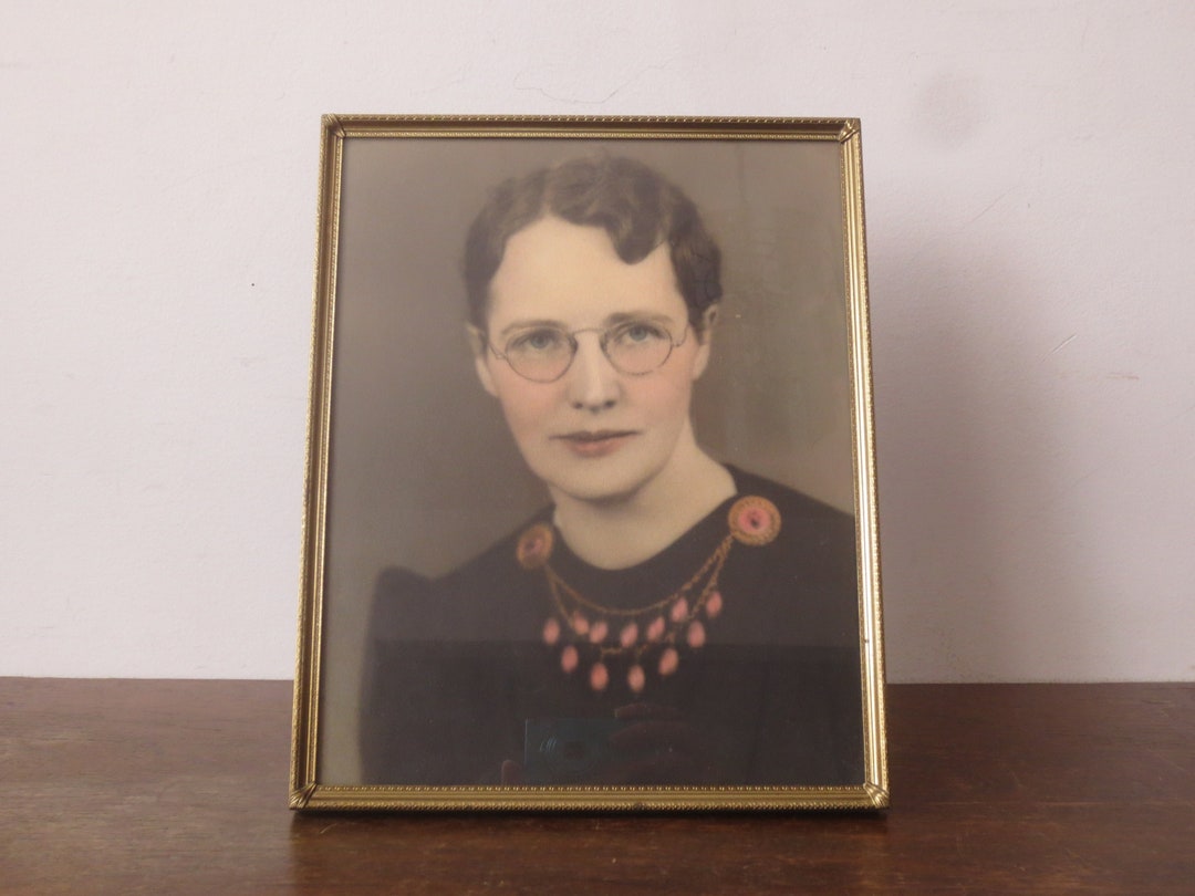 Vintage 1930s Portrait of a Lovely Bespectacled Lady Gold Frame With ...