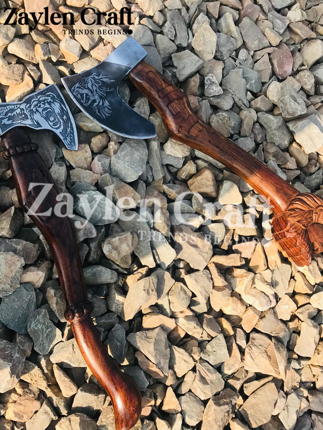 Luxury Hand-carved Viking Axe Set – Lion & Beast Design | Fully ...