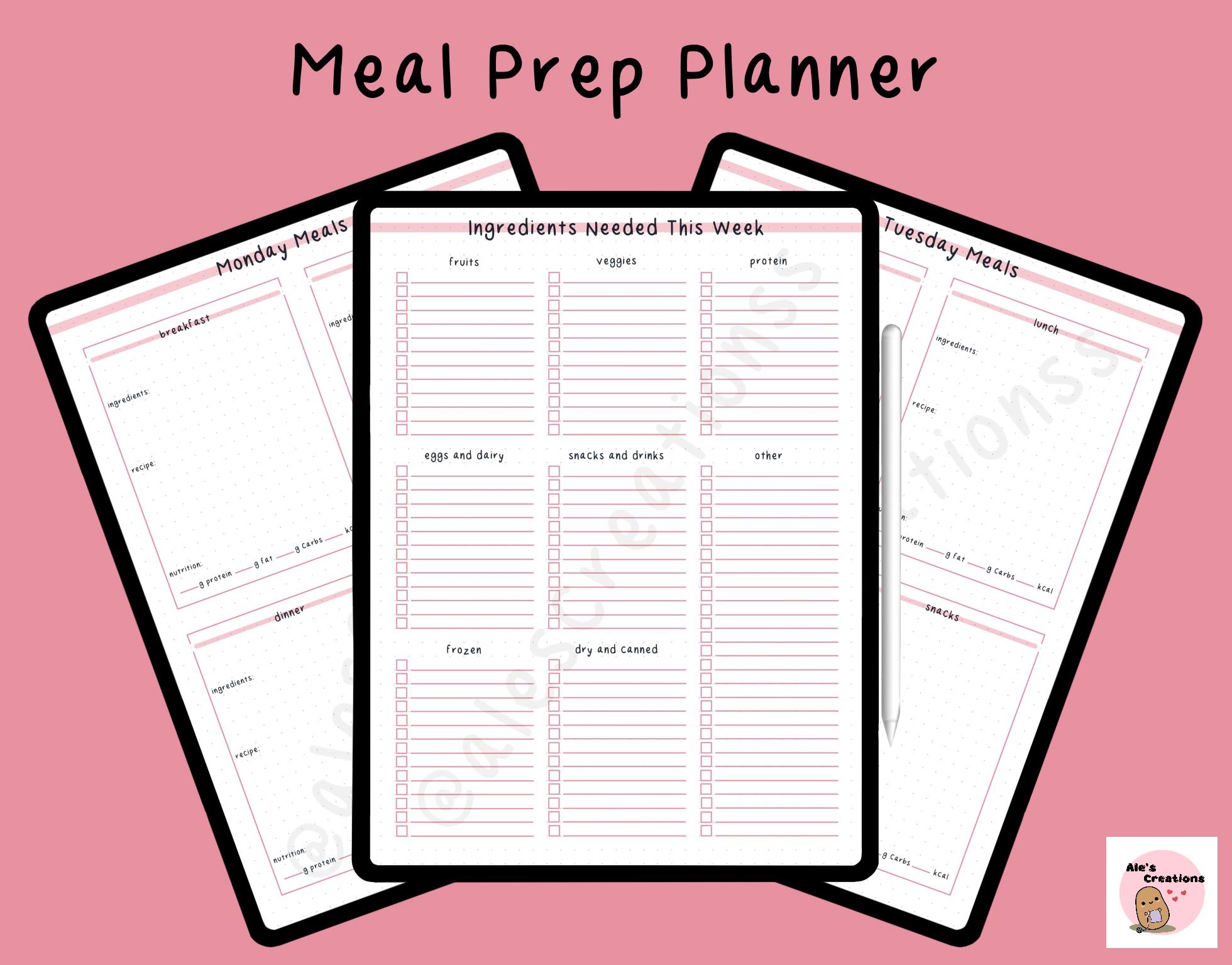 Light Pink Meal Prep Planner (dotted Paper) - Etsy