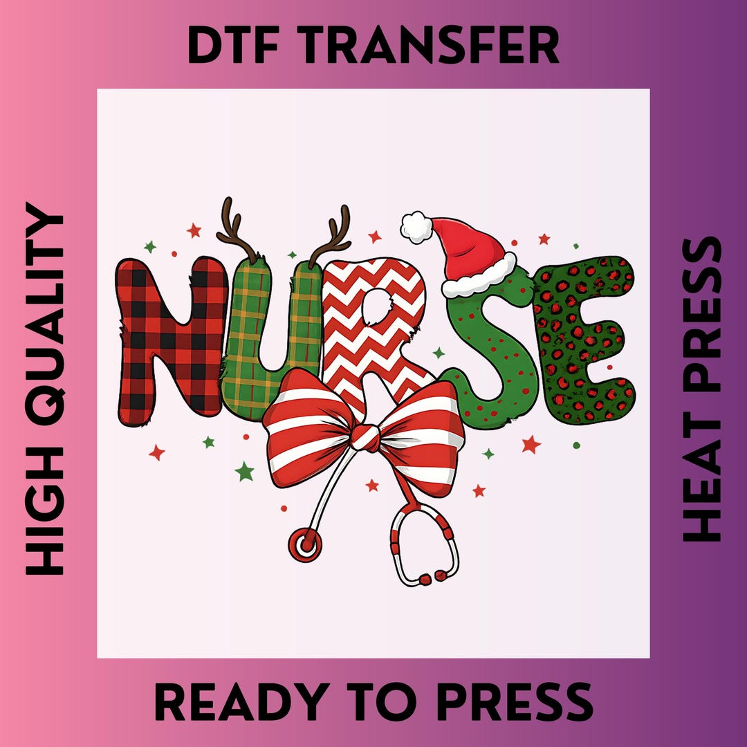 Christmas Nurse Holiday Stethoscope Candy Cane DTF Transfer: Santa Hat ...