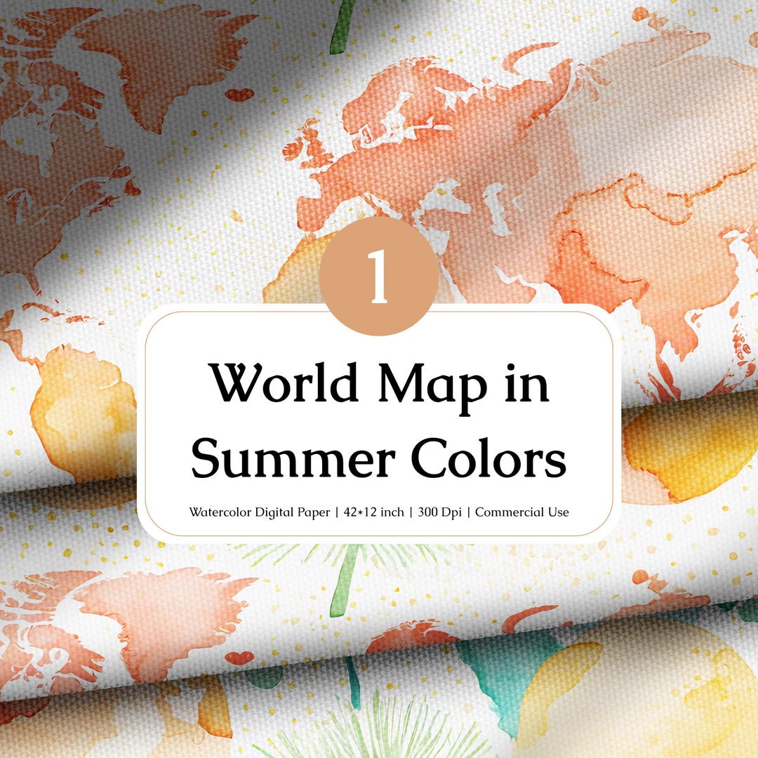 World Map in Summer Colors Seamless Pattern – Watercolor Travel Digital ...