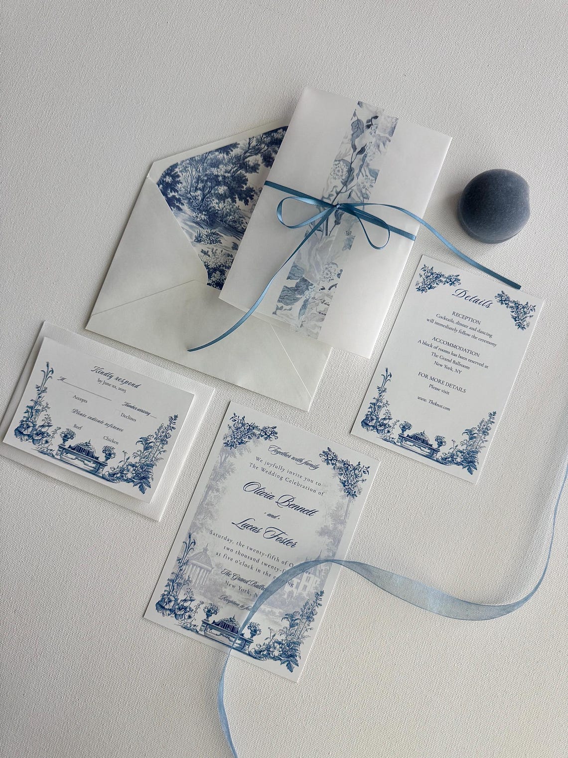 Dusty Blue Toile Wedding Invitation Suite | Printable Template (canva ...