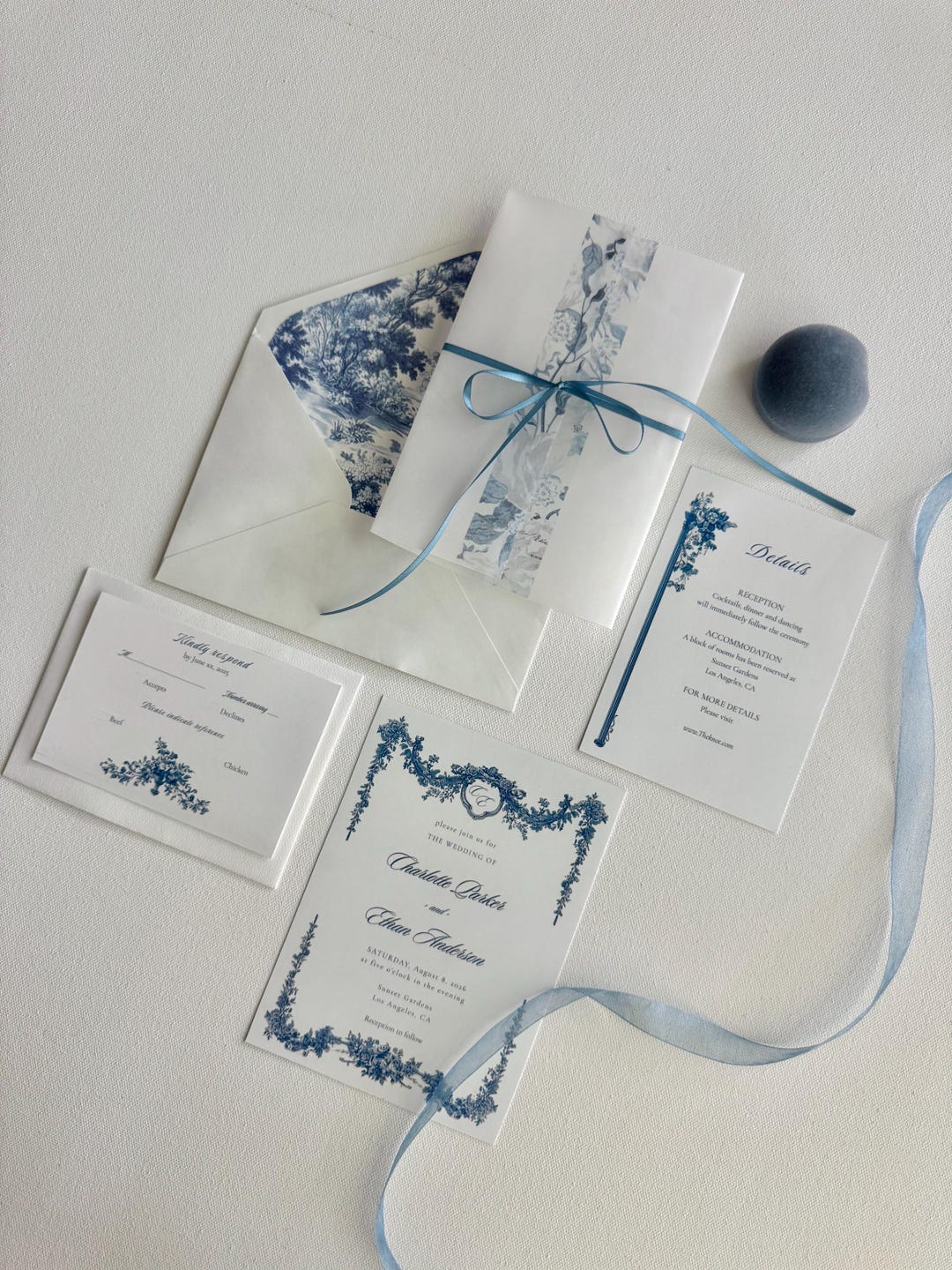 Dusty Blue Toile Wedding Invitation Suite: French-inspired Canva ...