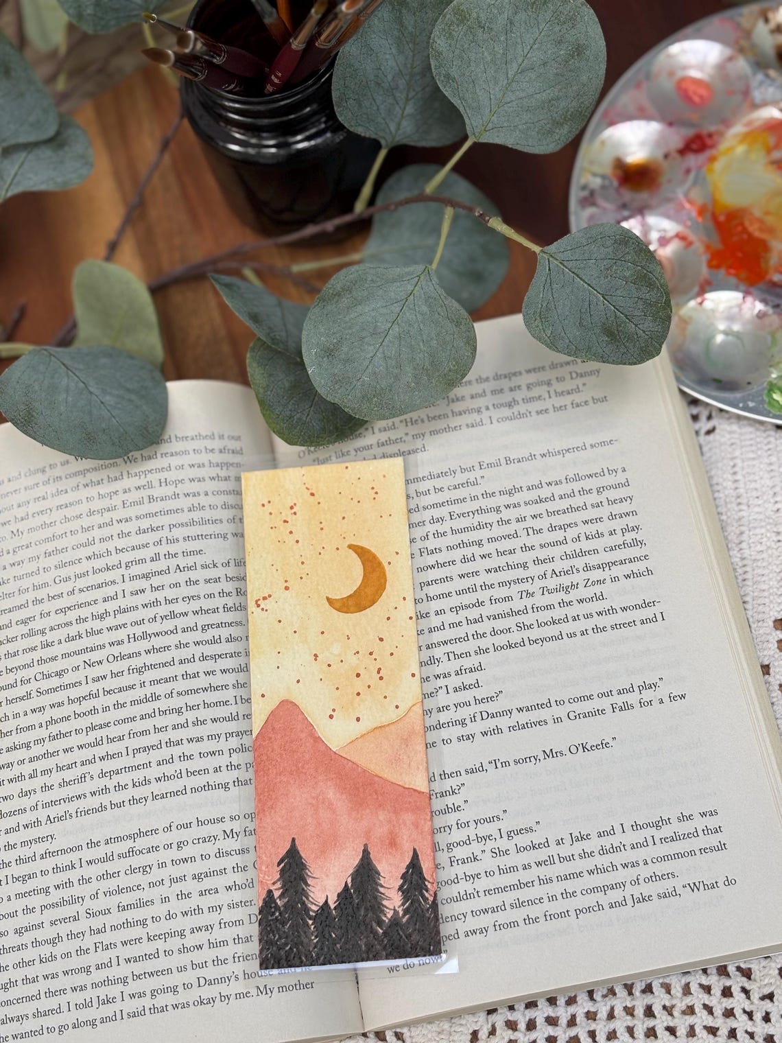 Hand-painted & Laminated ORIGINAL Mountain Moonlight Watercolor ...
