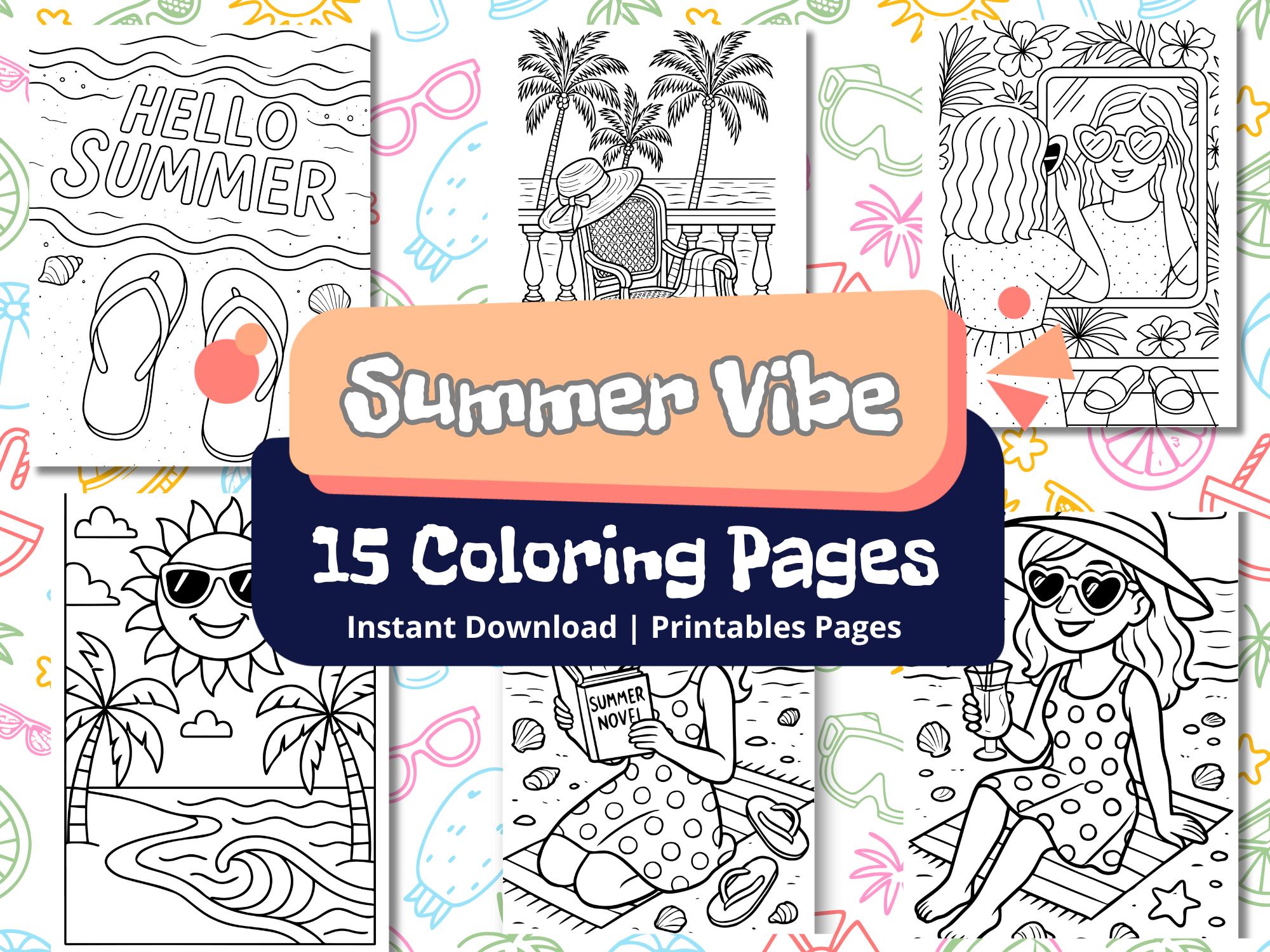 Summer Coloring Book: Fun Beach Activities, 15 Printable Pages (PDF ...