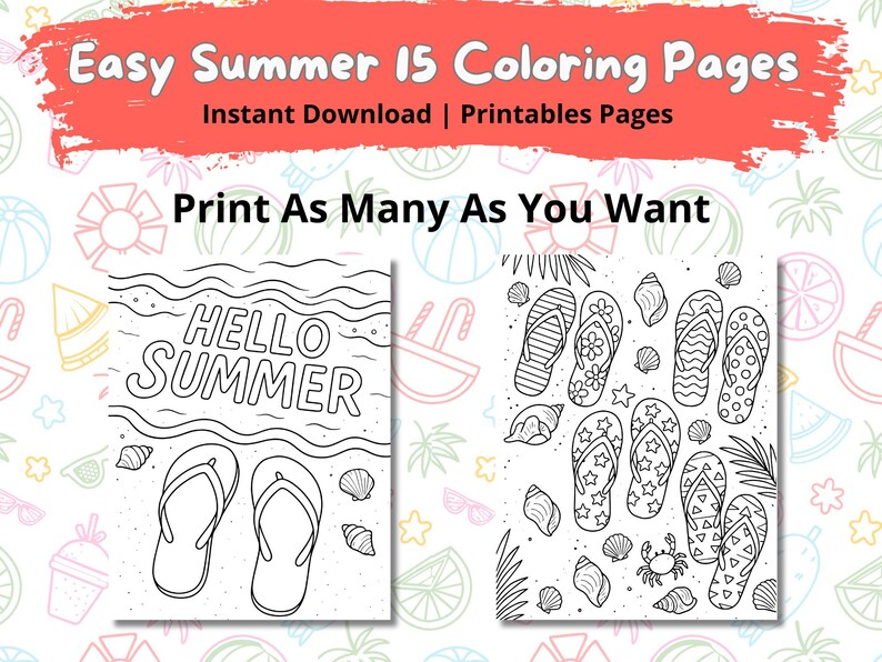 Summer Coloring Book: Fun Beach Activities, 15 Printable Pages (PDF ...
