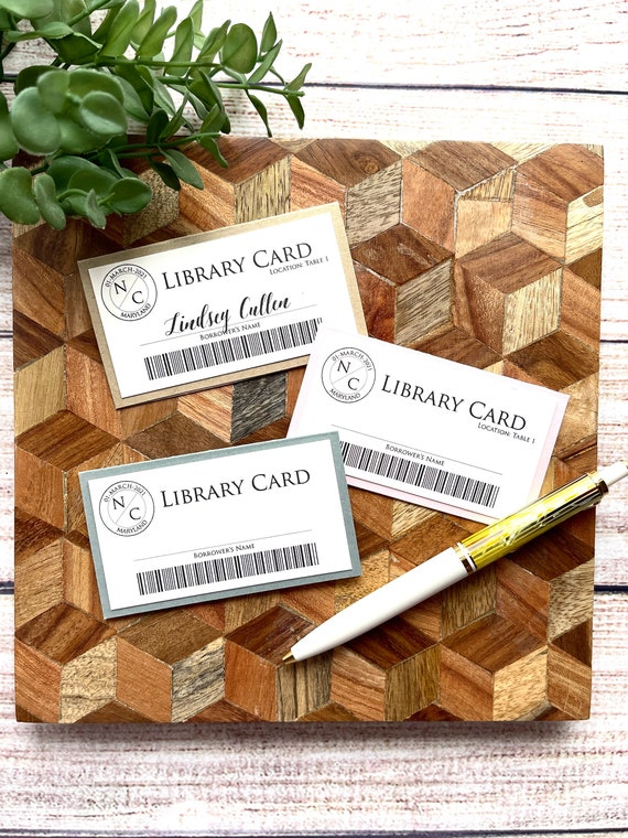 OPTION 1: Literary Wedding Library Membership Card Placecard | Etsy