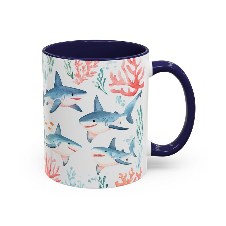 Shark Coffee Mug | Cute Watercolor Coral Design Cup, Ocean Lover Gift ...