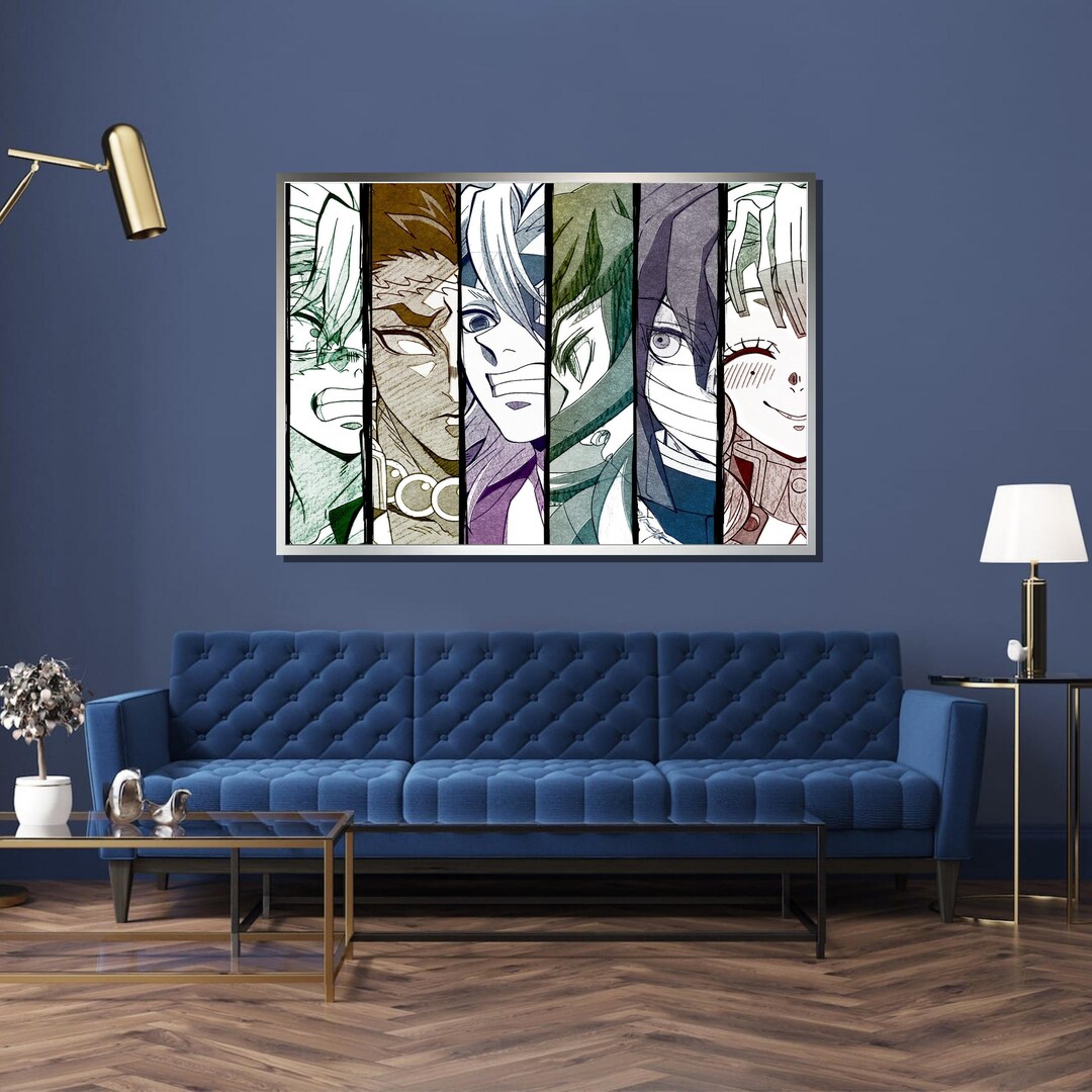 Demon Slayer Hashira Collage Art Poster, Anime Character Portraits in ...