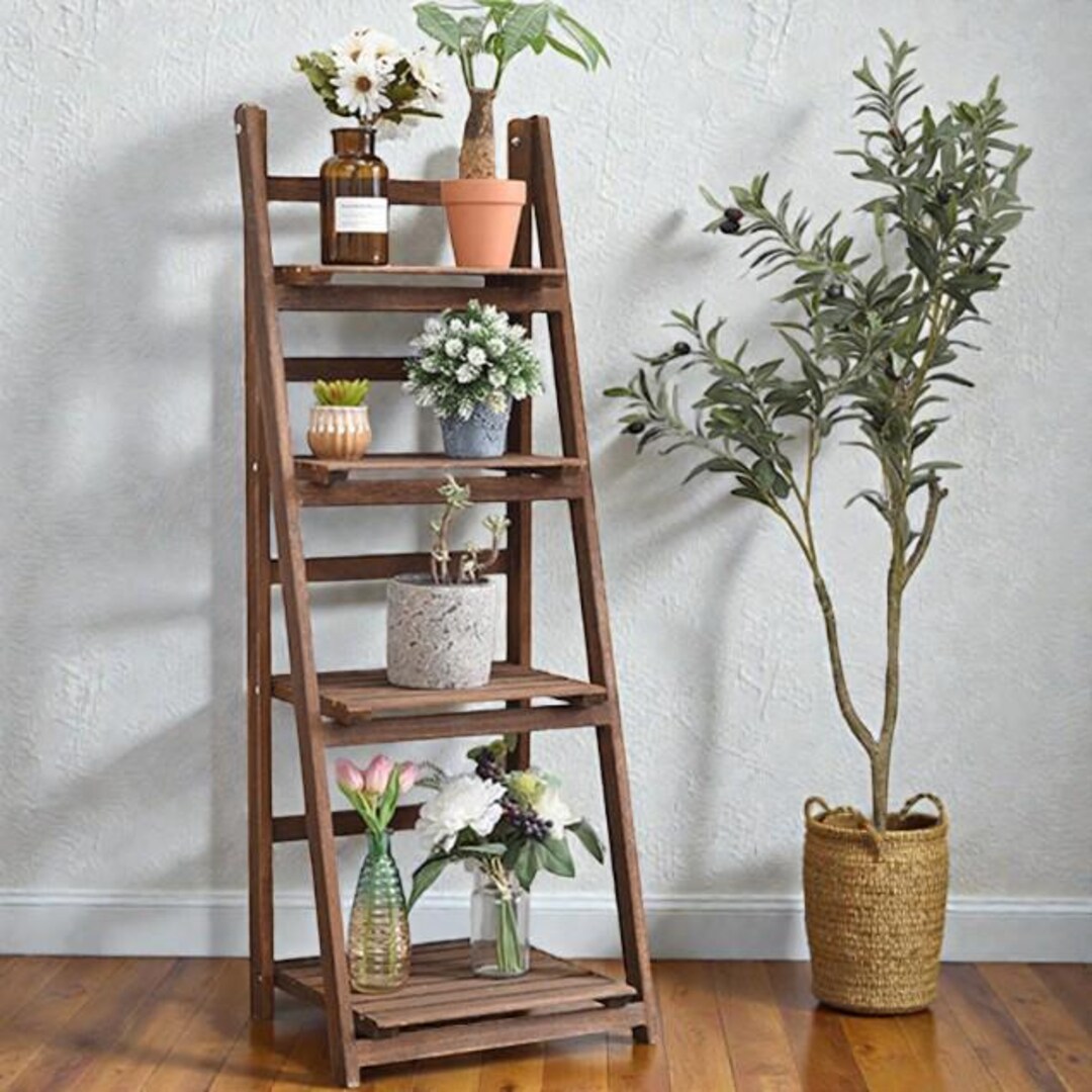 4 Tier Folding Ladder Shelf Wooden Storage Organizer Unit - Etsy