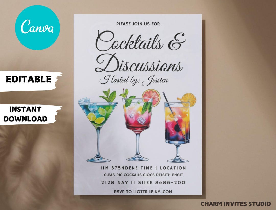 Editable Cocktails and Conversations, Adult Invite, Cocktail Party ...