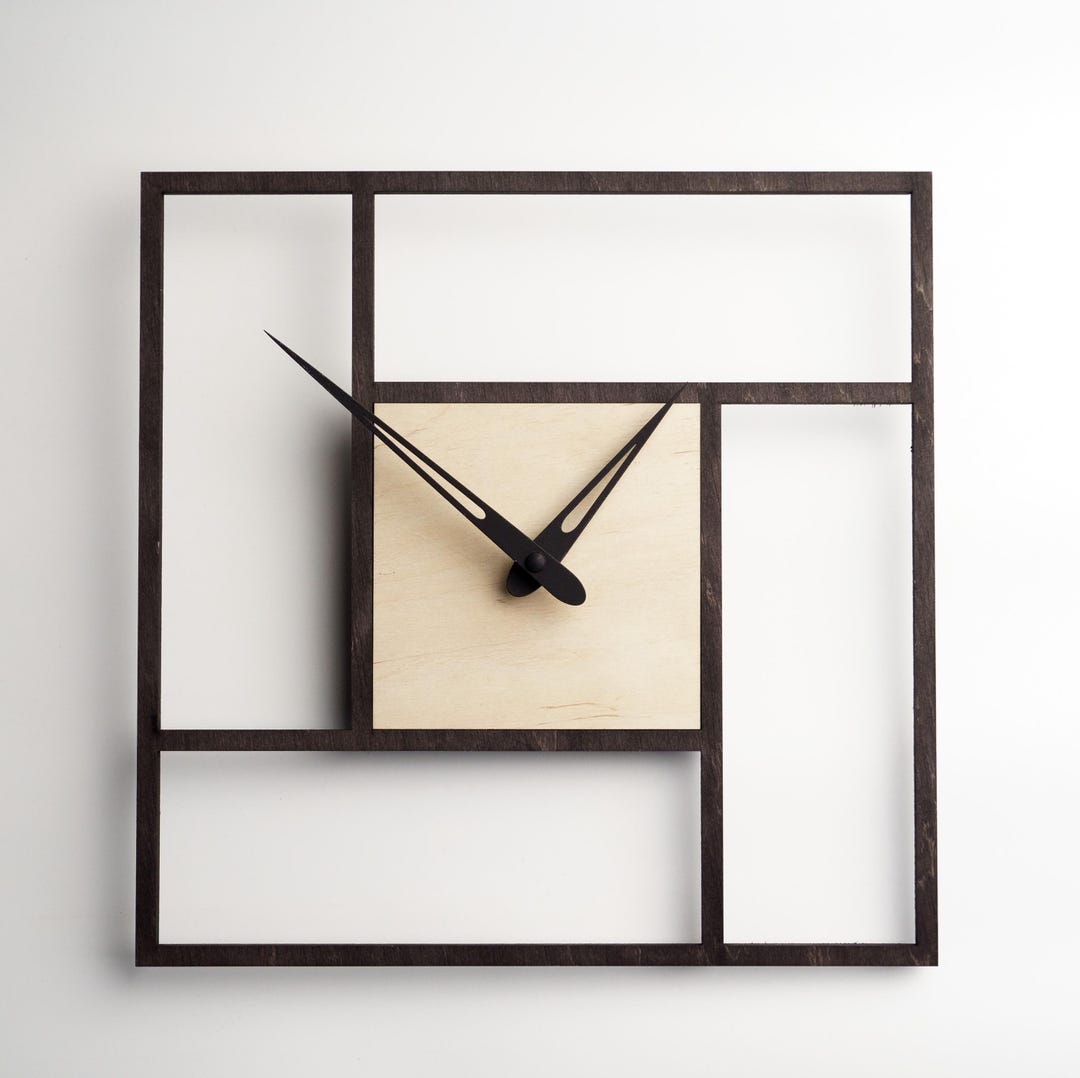 Square Wall Clocks, Square Wood Clock, Geometric Wall Clock, Minimalist ...
