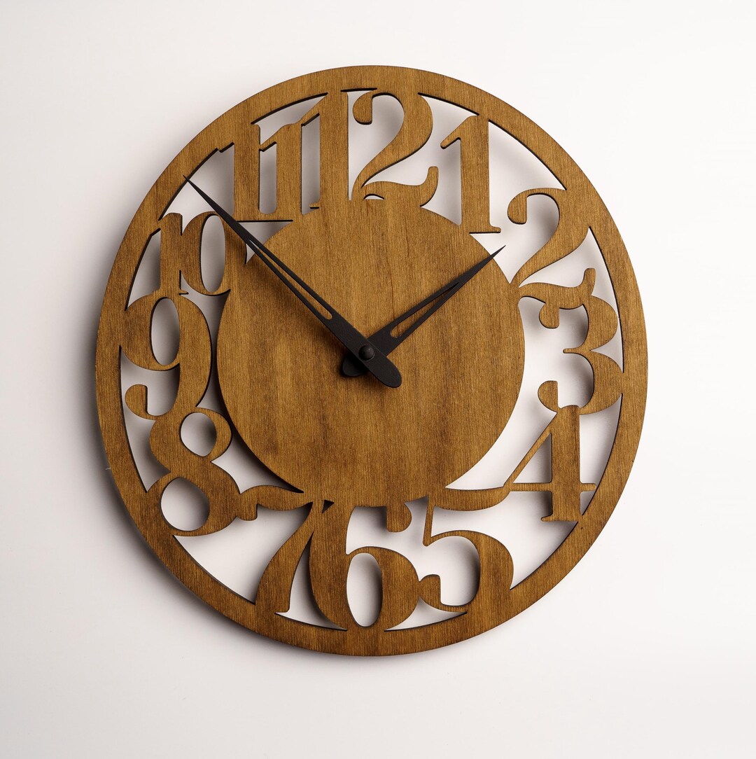 Wood Clock With Numbers, Wood Rustic Wall Clock, Wood Minimalist Clock ...