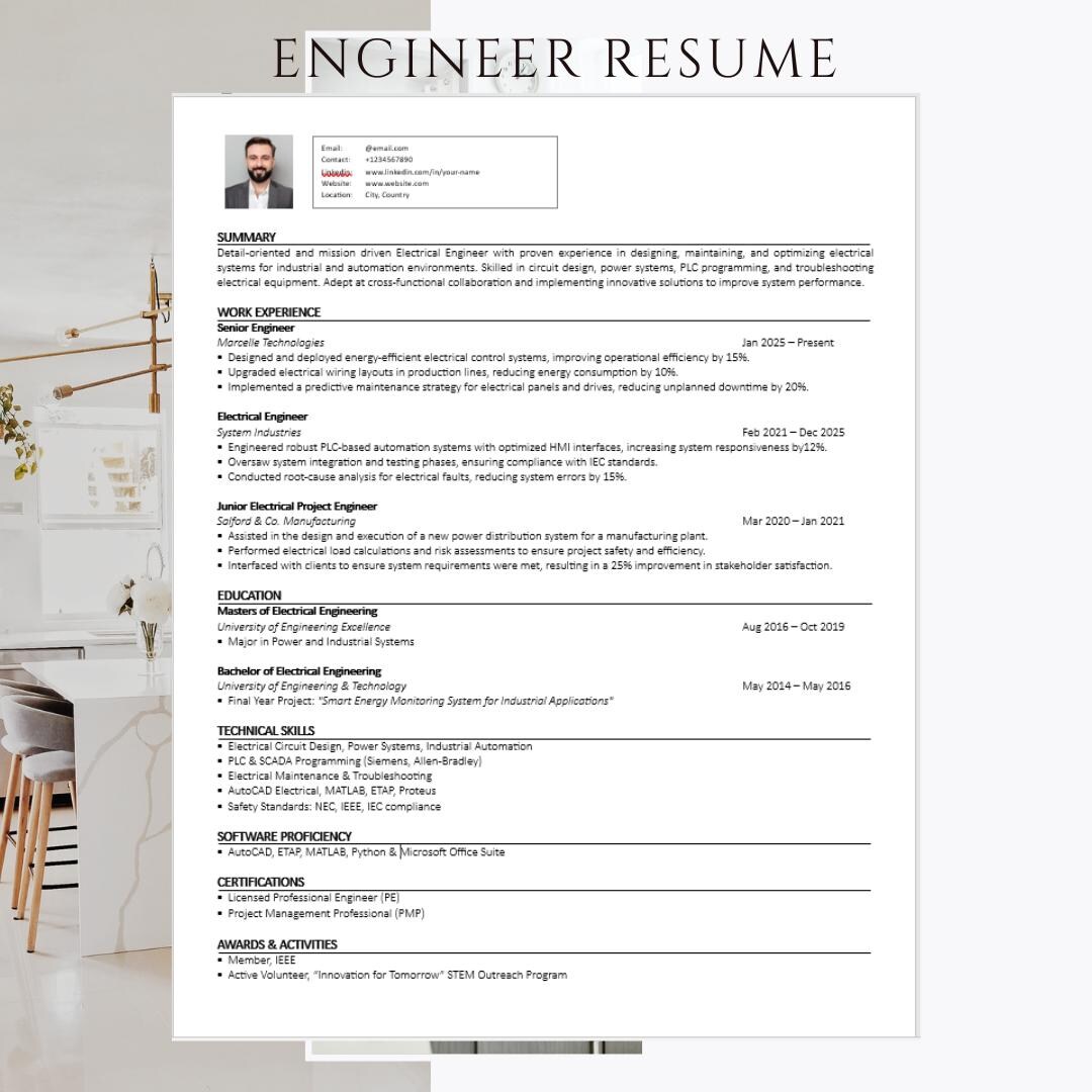 Professional Resume Engineer Template, Job CV Printable, Downloadable ...