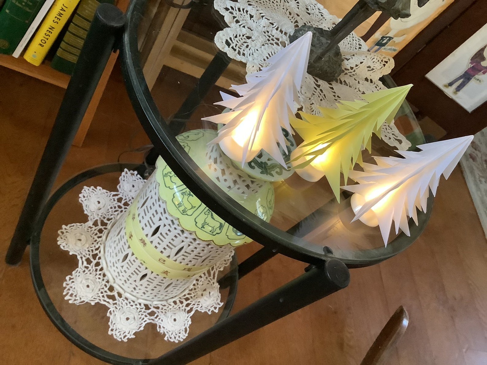 Miniature Origami Trees With Battery Candles Miniature Gold and White 7 ...