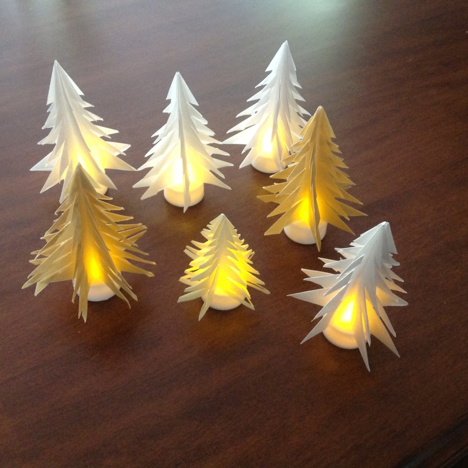 Miniature Origami Trees With Battery Candles Miniature Gold and White 7 ...
