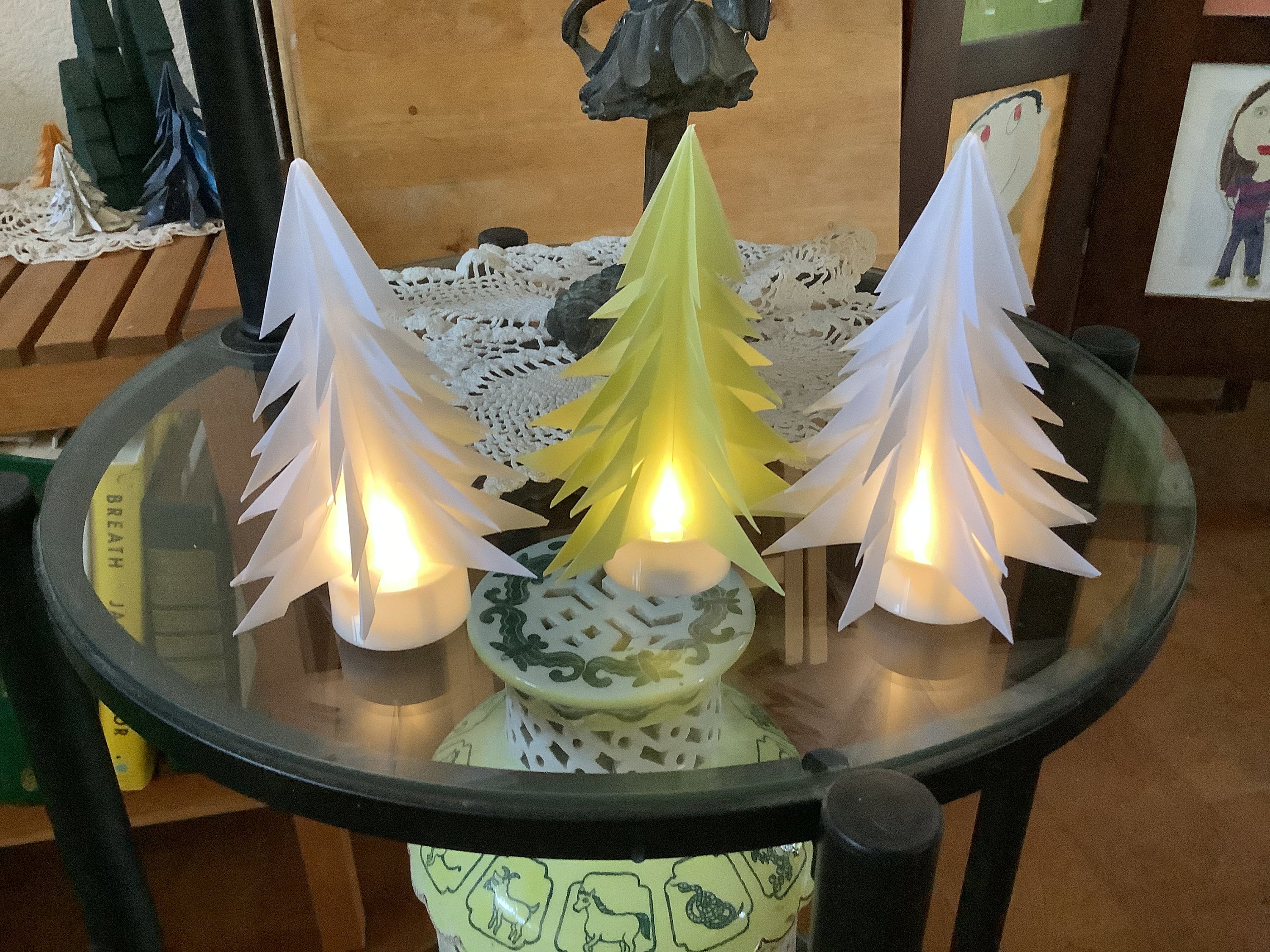 Miniature Origami Trees With Battery Candles Miniature Gold and White 7 ...