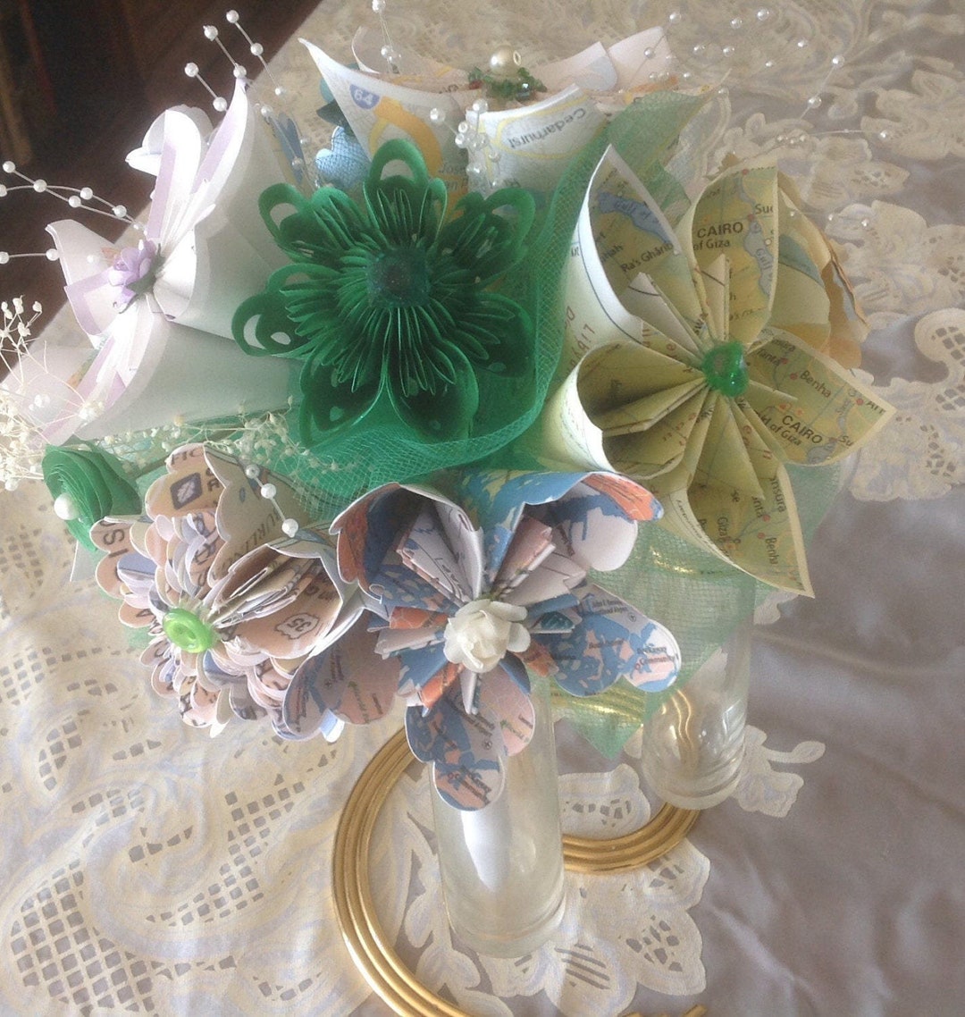 Emerald Green Origami Map Bouquet - Etsy