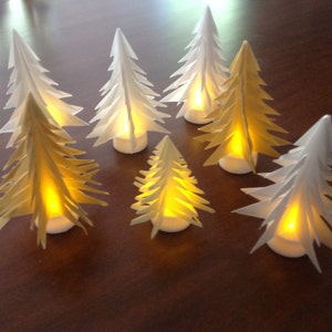 Miniature Origami Trees With Battery Candles Miniature Gold and White 7 ...