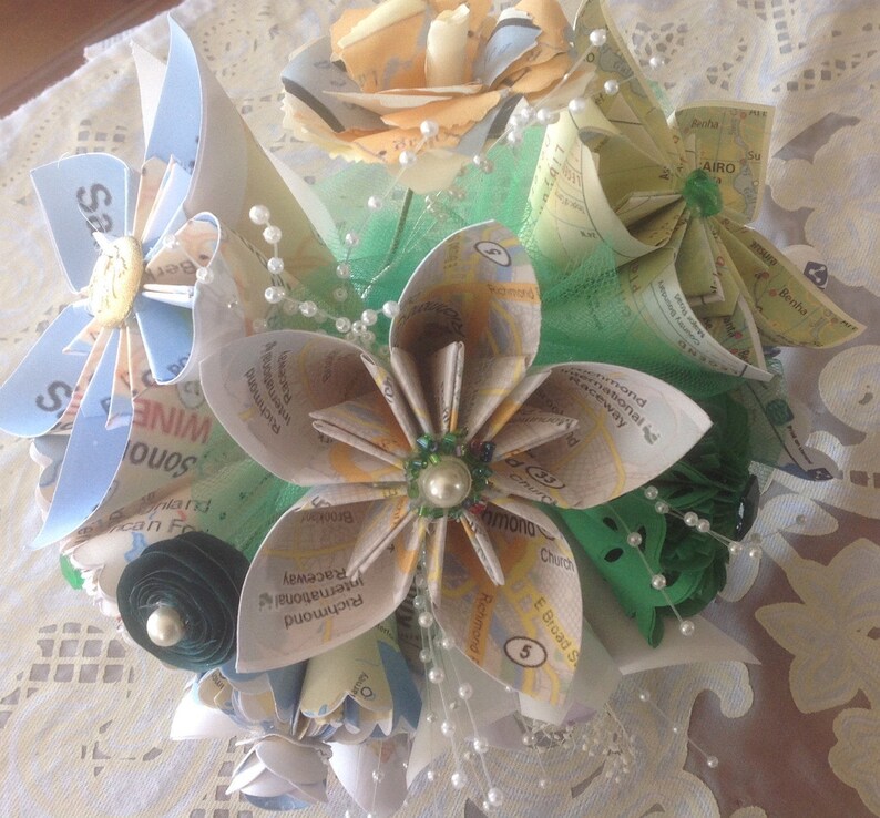 Emerald Green Origami Map Bouquet - Etsy