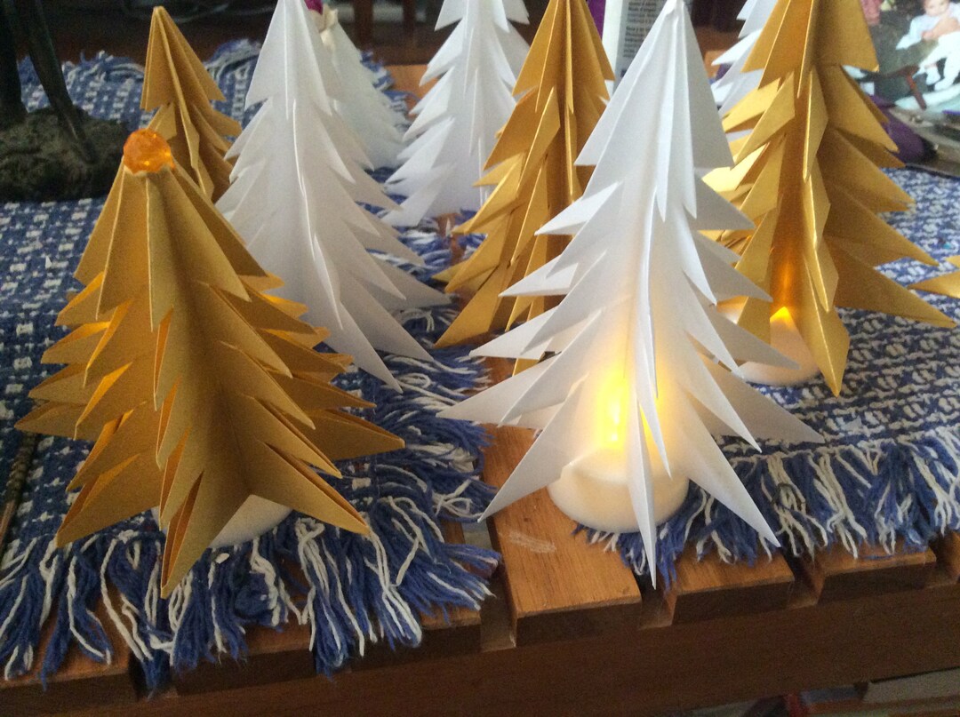 10 Gold, Silver and White Origami Trees With 10 Battery Operated ...