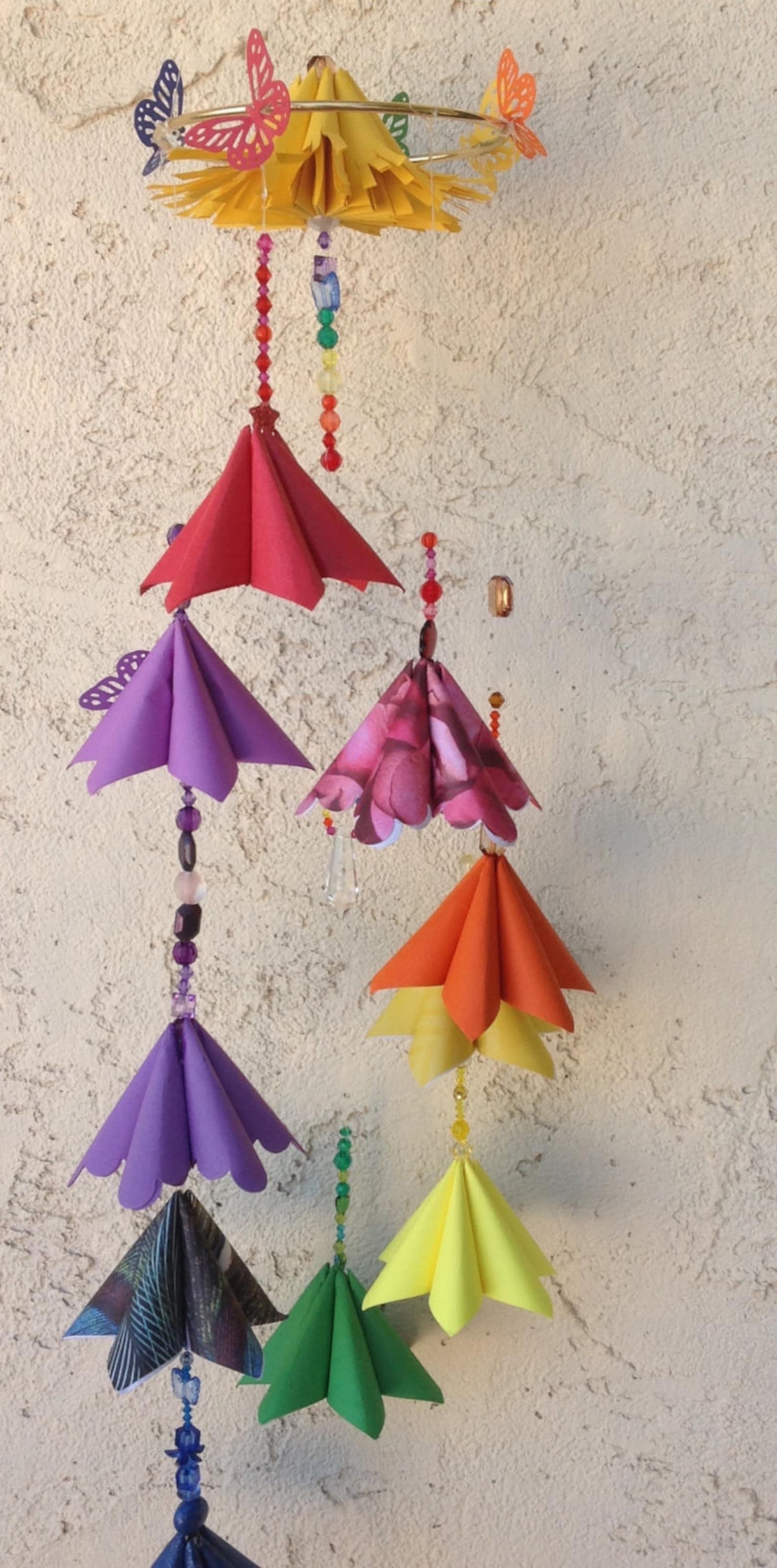 Rainbow Mobile Handmade With 8 Origami Flowers | Etsy