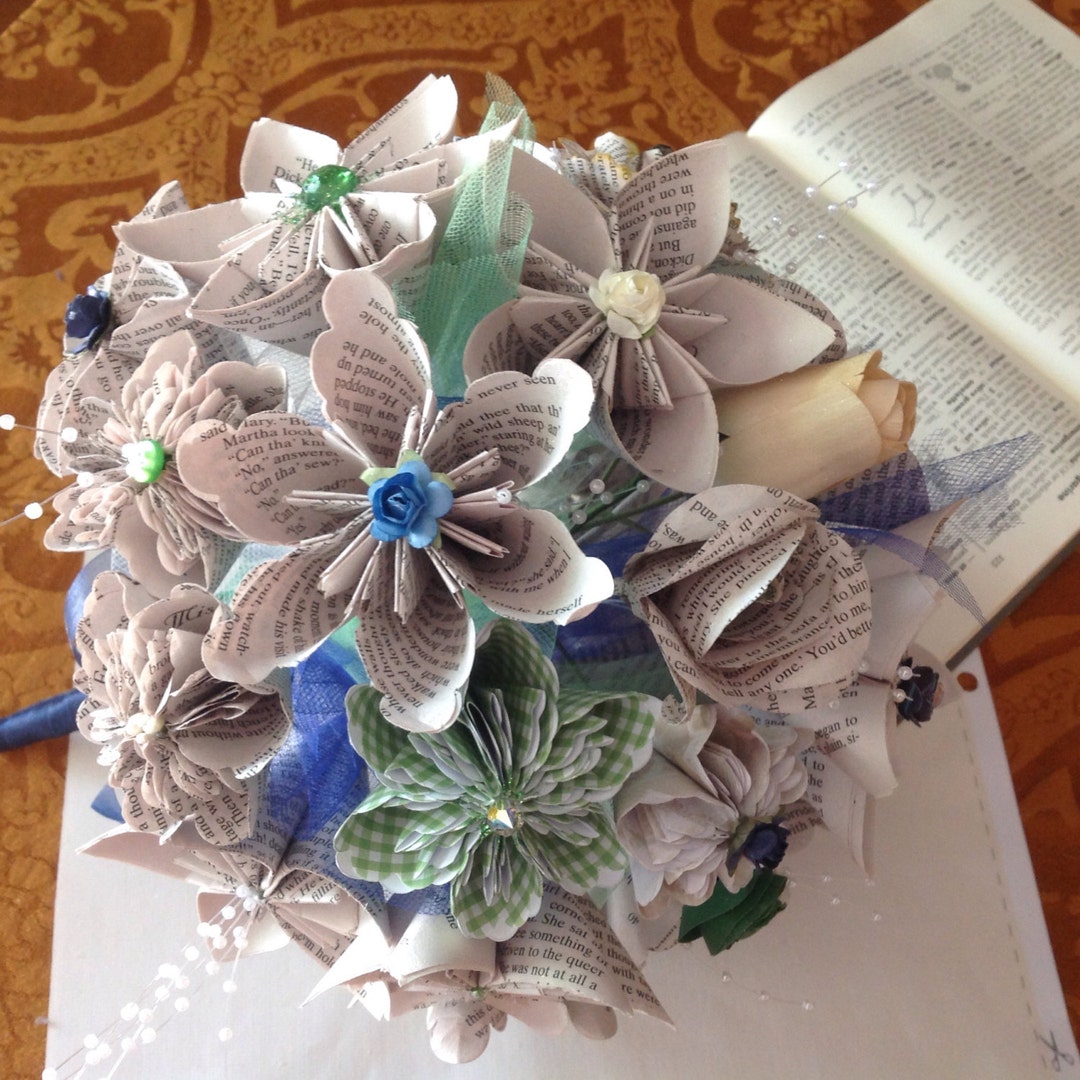 Book Page Paper Flower Wedding Bouquet 20 Handmade Flowers Using Your ...